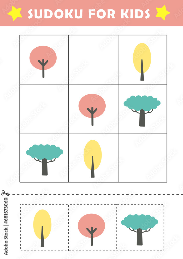 Sudoku logical reasoning activity for kids. Fun sudoku puzzle with cute ...