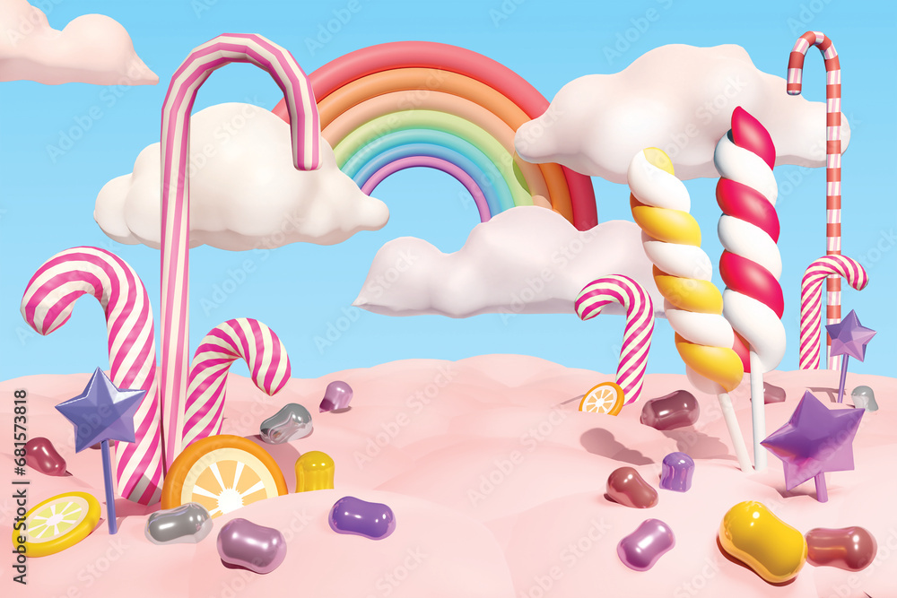 Candy illustration. A colorful fantasy candy landscape with lots of ...