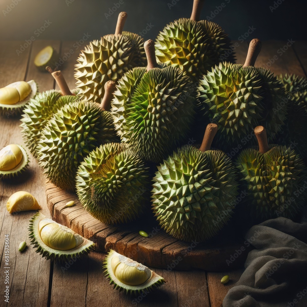 Generative AI Durian Fruit, Ripe durian fruit, Delicious durian fruit, Asian fruits, durian ...