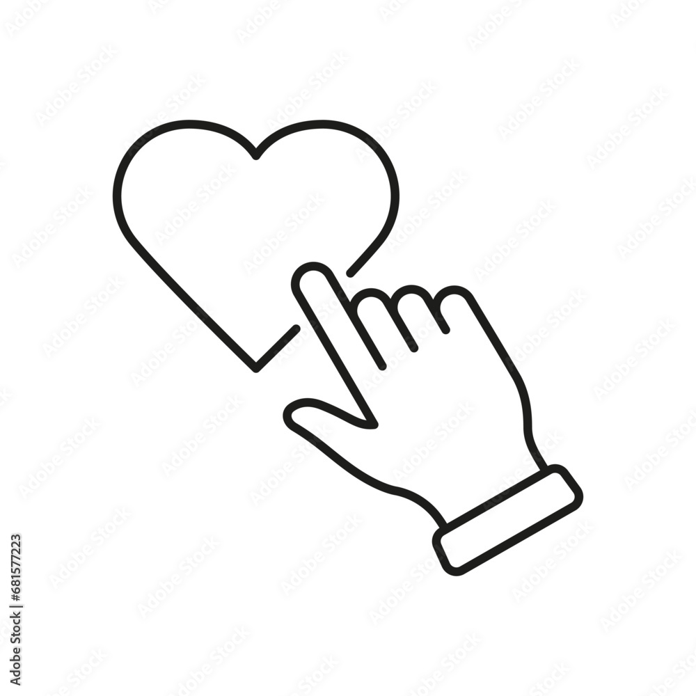 Finger Tap On Heart Line Icon. Human Hand Click Heart Shape Button ... Finger Tap On Heart Line Icon. Human Hand Click Heart Shape Button ...