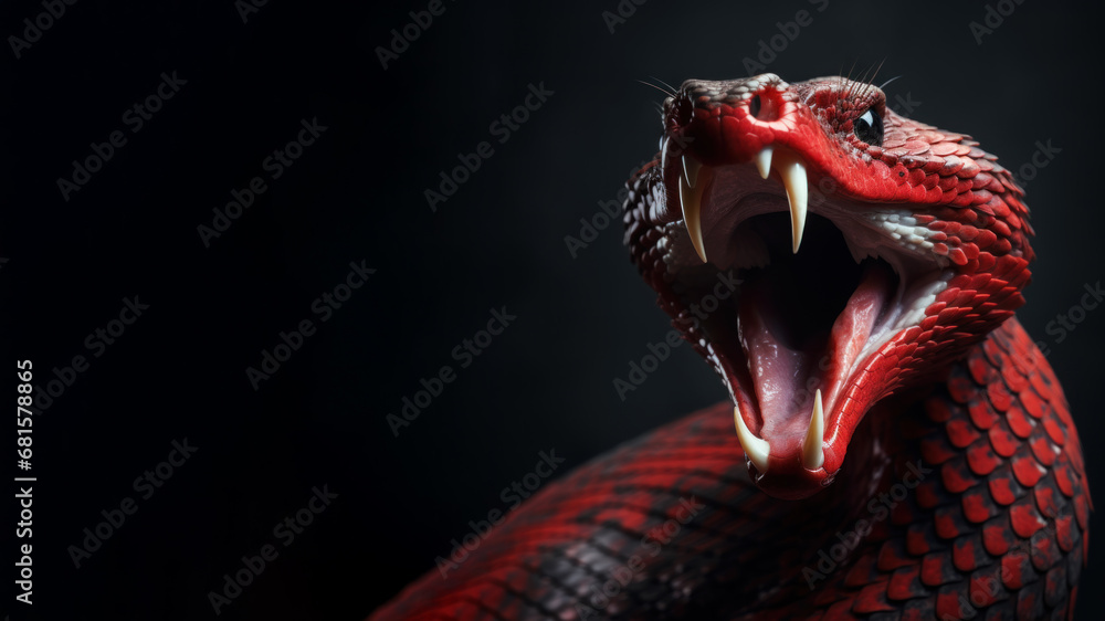 Red snake open mouth ready to attack isolated on gray background Stock ...