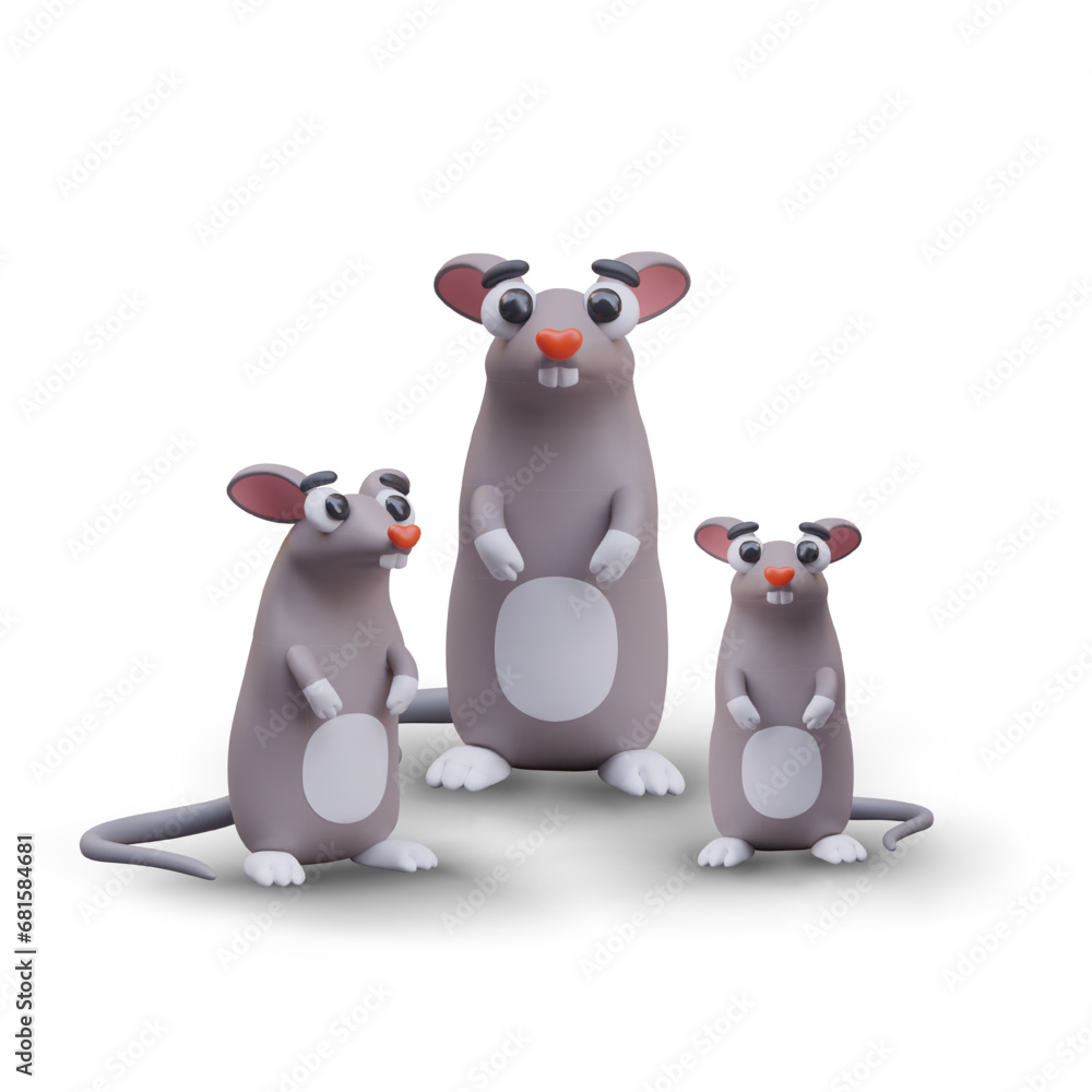 Rat family. Big and small mice. Rodents stand on their hind legs ...