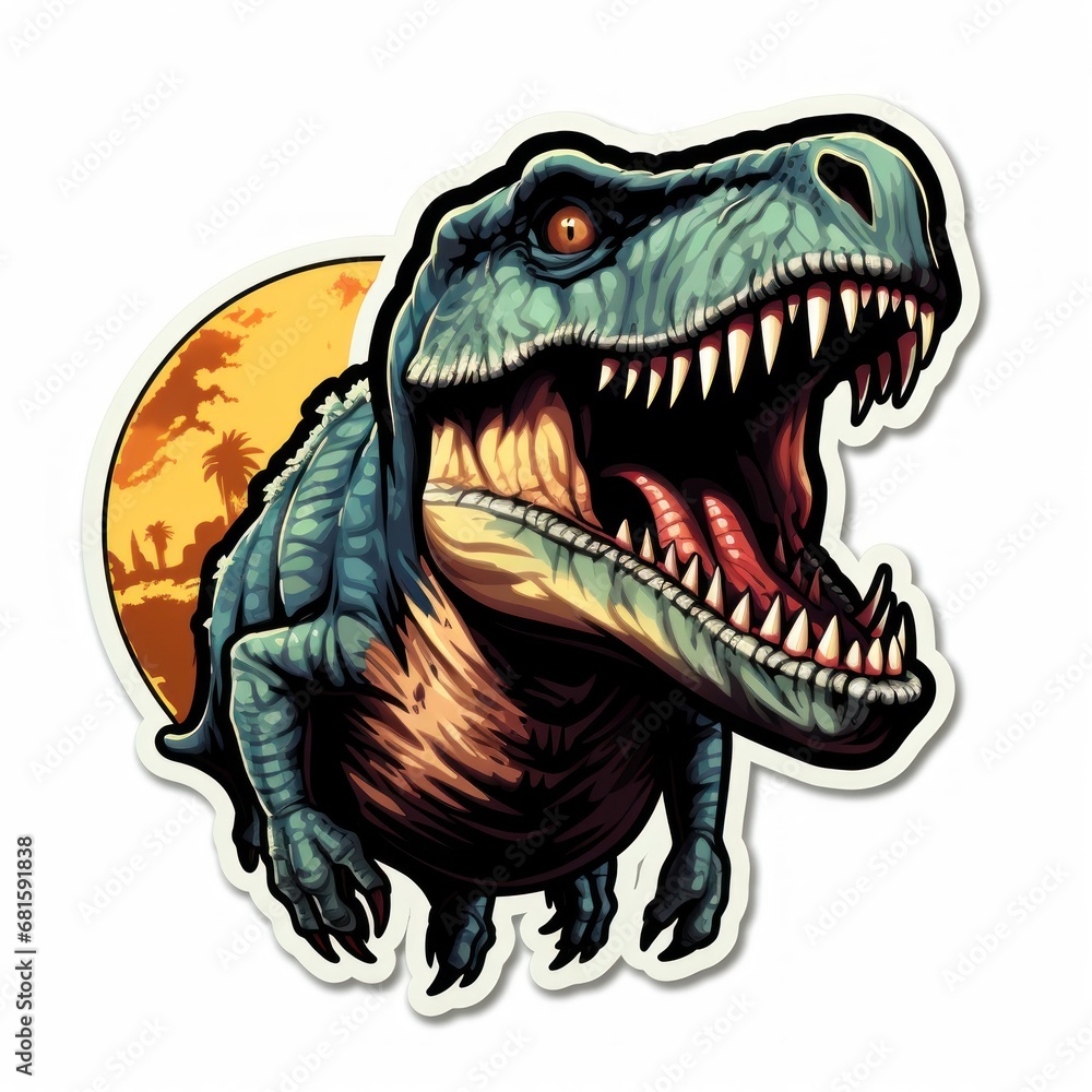 Tyrannosaurus Dinosaur Sticker or Label Isolated on White Background. Dinosaur: Tyrannosaurus ...