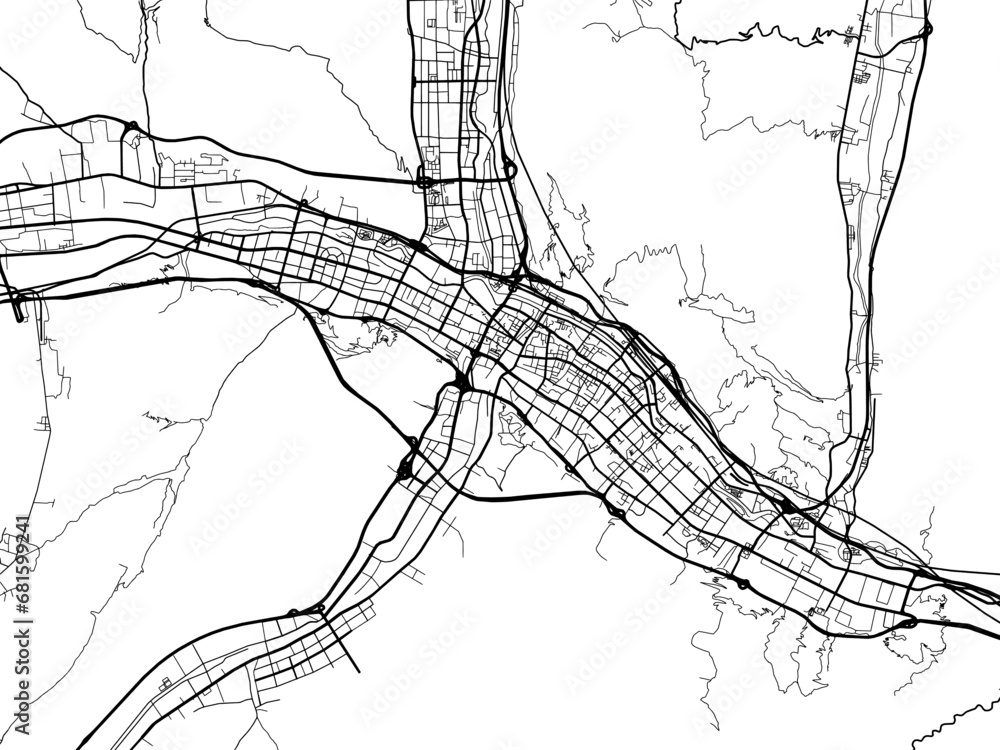 Vector road map of the city of Xining in the People's Republic of China ...