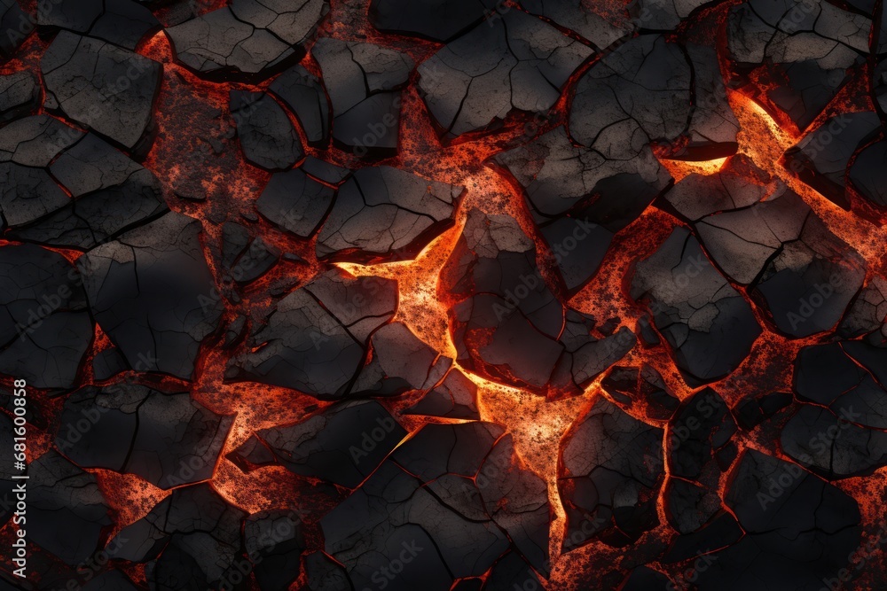 a close up of a crack in the ground with red and yellow flames coming ...