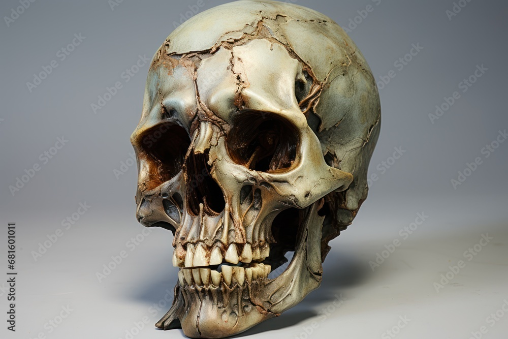 a close up of a human skull with a missing jaw and a missing jaw on the ...