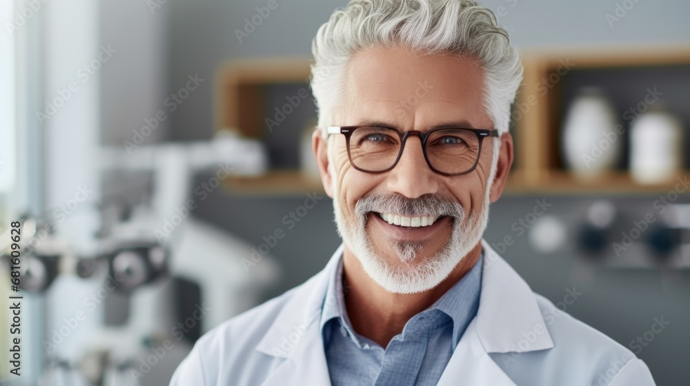 Scene at an eye clinic with an optician conducting a comprehensive ...