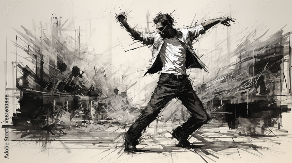 Pencil sketch illustration of a single man dancing in a party Stock ...