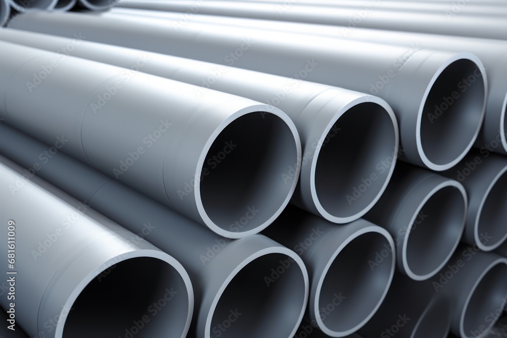 a stack of steel pipes stacked on top of each other in a warehouse or ...