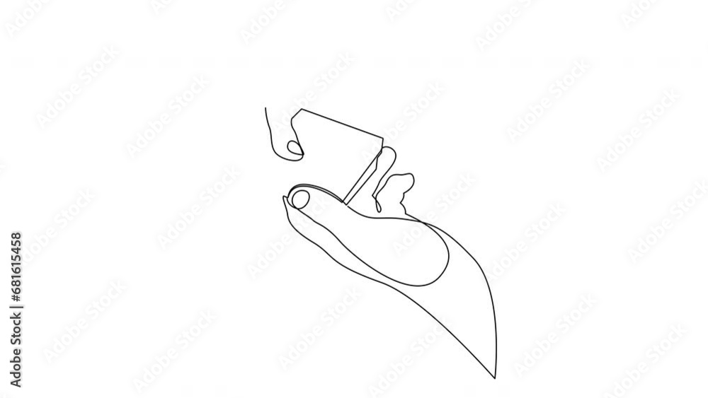 Self drawing animation of one hand passes a small gift box to the other ...