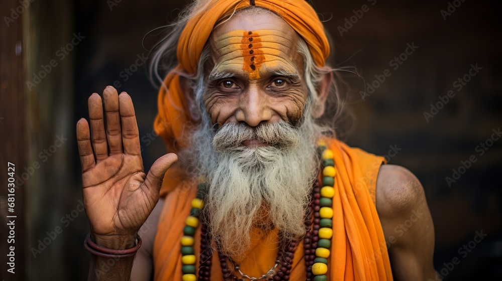 Indian hindu spiritual and religious old man with traditional dressing ...
