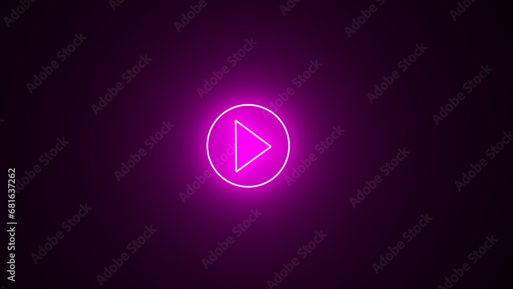 Glowing purple color play button on black background. Play right ...