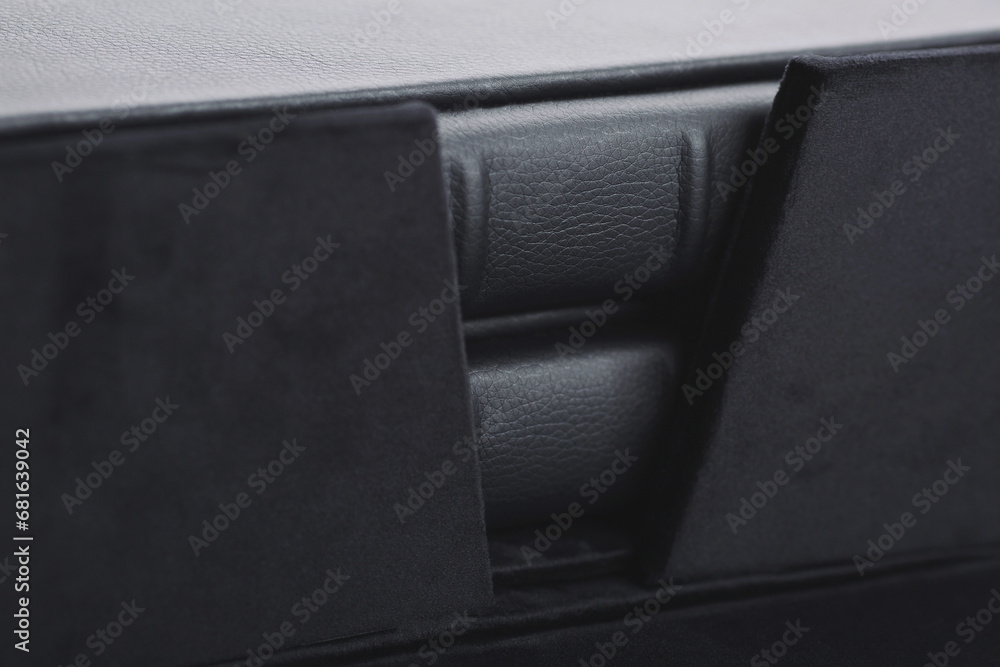 Two beautiful leather black bound books in box with soft fabric ...