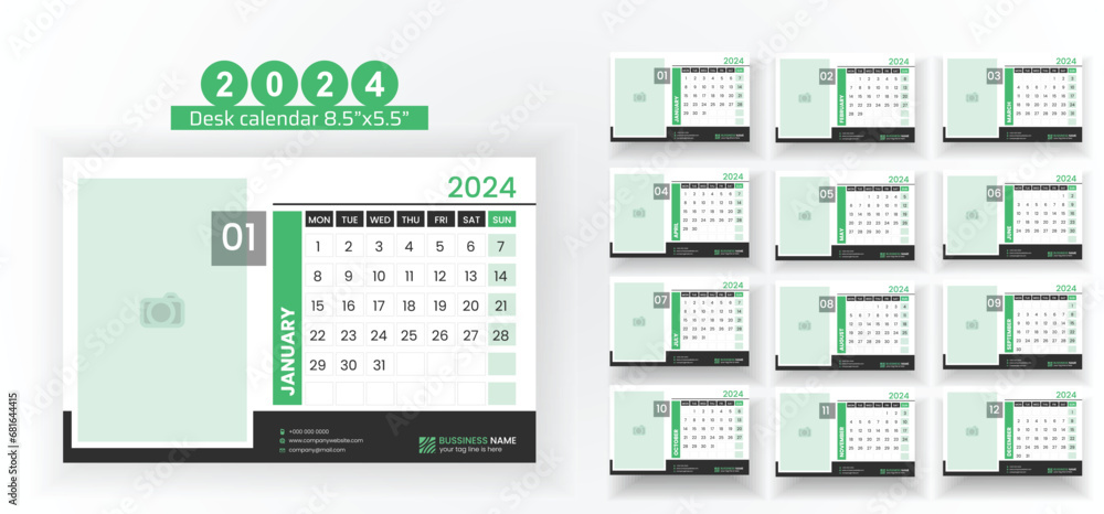 2024 Desk Calendar Planner Templates for a company or home. Simple full ...