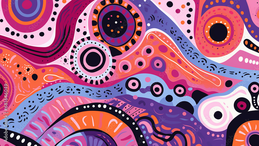 Dotted and curvilinear indigenous motif, highlighted in light magenta ...