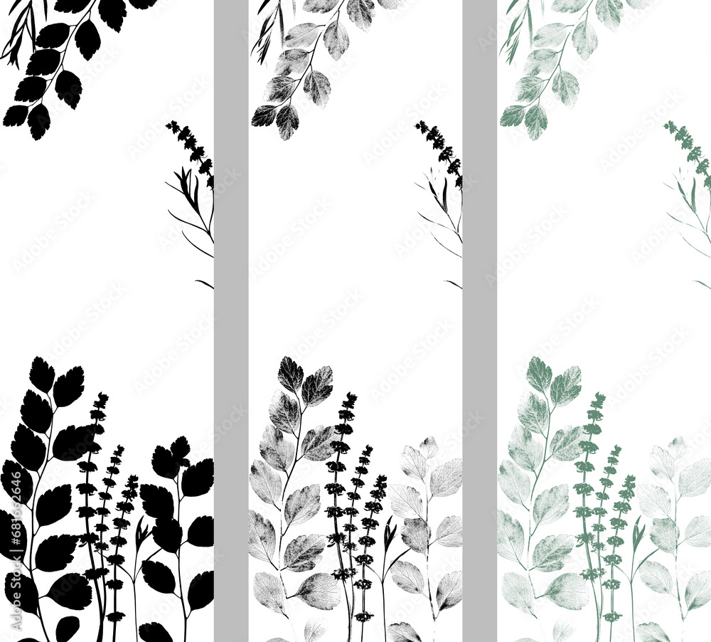 Set of bookmarks on white background in grunge style. Spirea branches ...