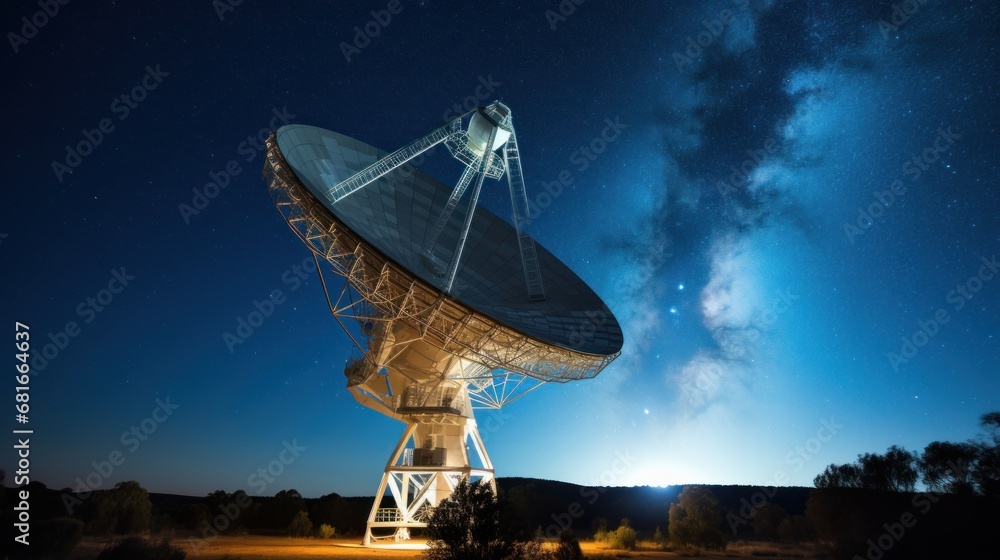 Huge radio telescope aimed directly into sky in middle of deserted ...