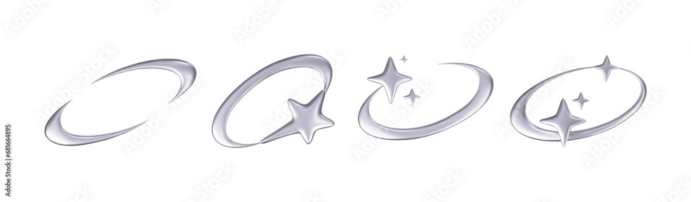 3d chrome stars set in y2k futuristic style isolated on dark background ...