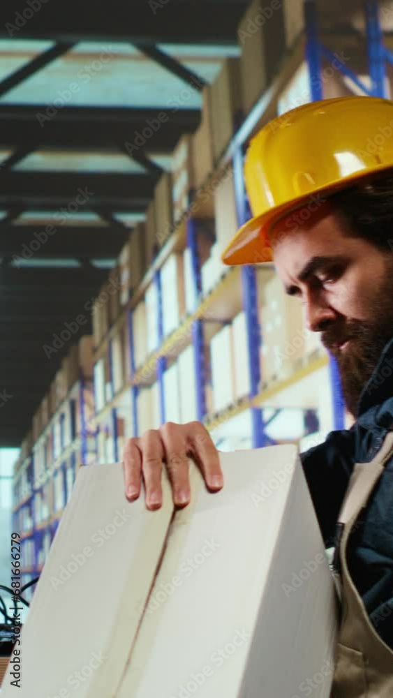 Vertical Video Packaging engineer uses barcode scanner to verify each ...