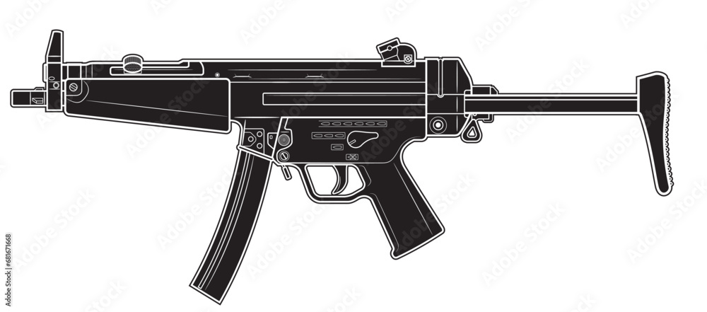 Vector illustration of the MP5 machine gun with unfolded stock on the ...
