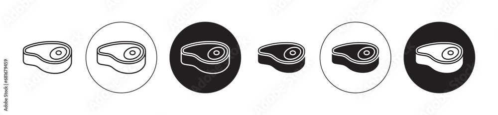 Meat vector icon set. Cooked beef steak vector symbol. Barbecue pork ...