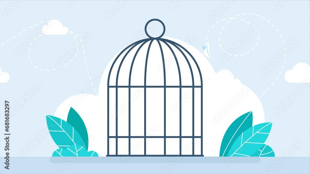 Bird cage. Vintage metal empty birdcage with a closed door. Concept of ...
