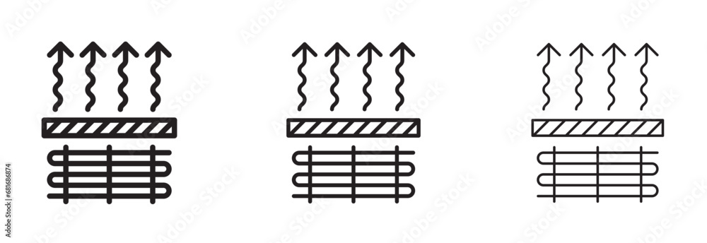 Underfloor Heating vector icon set. Radiant thermal heater vector ...