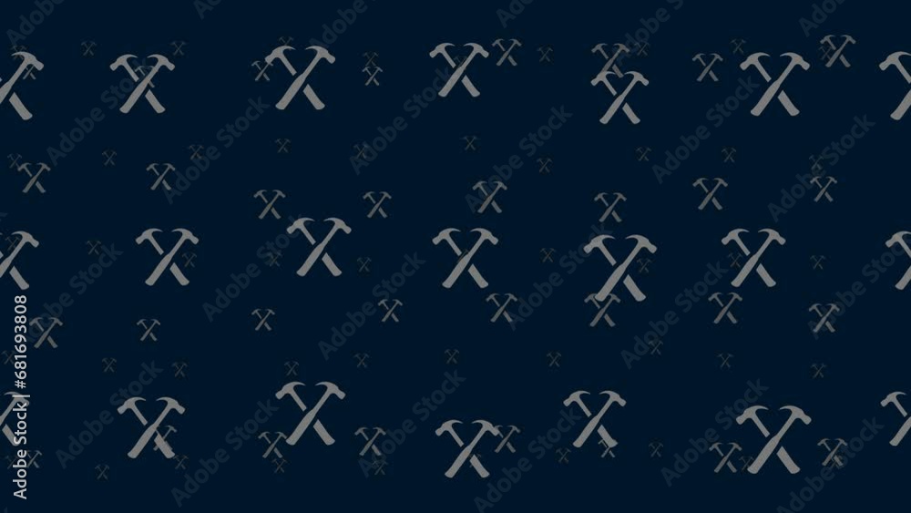 Crossed hammers symbols float horizontally from left to right. Parallax ...