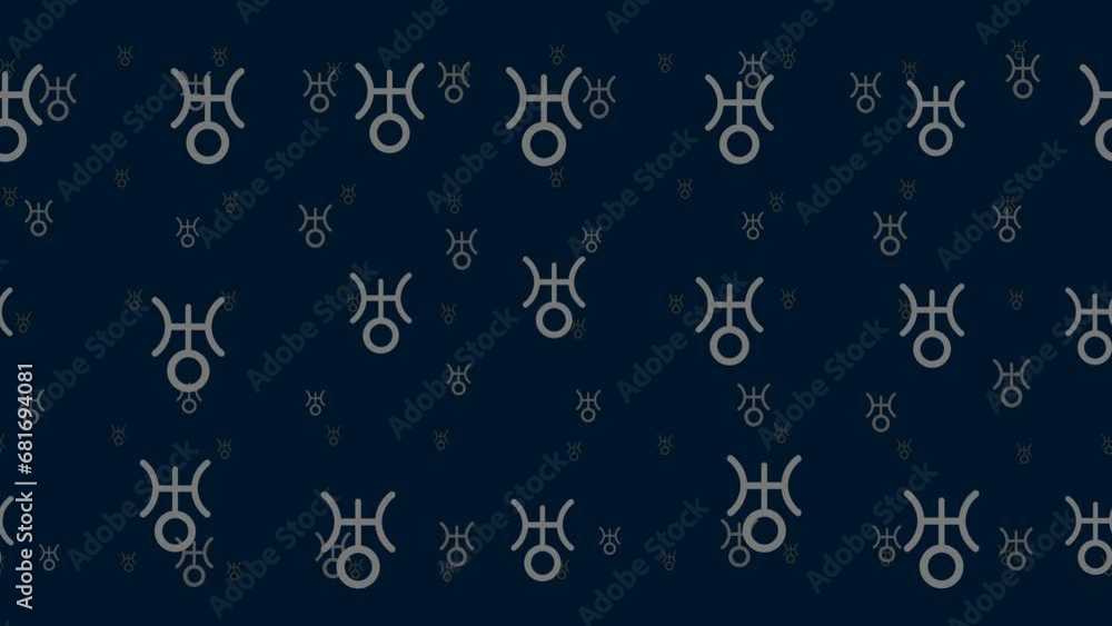 Astrological uranus symbols float horizontally from left to right. Parallax fly effect. Floating ...