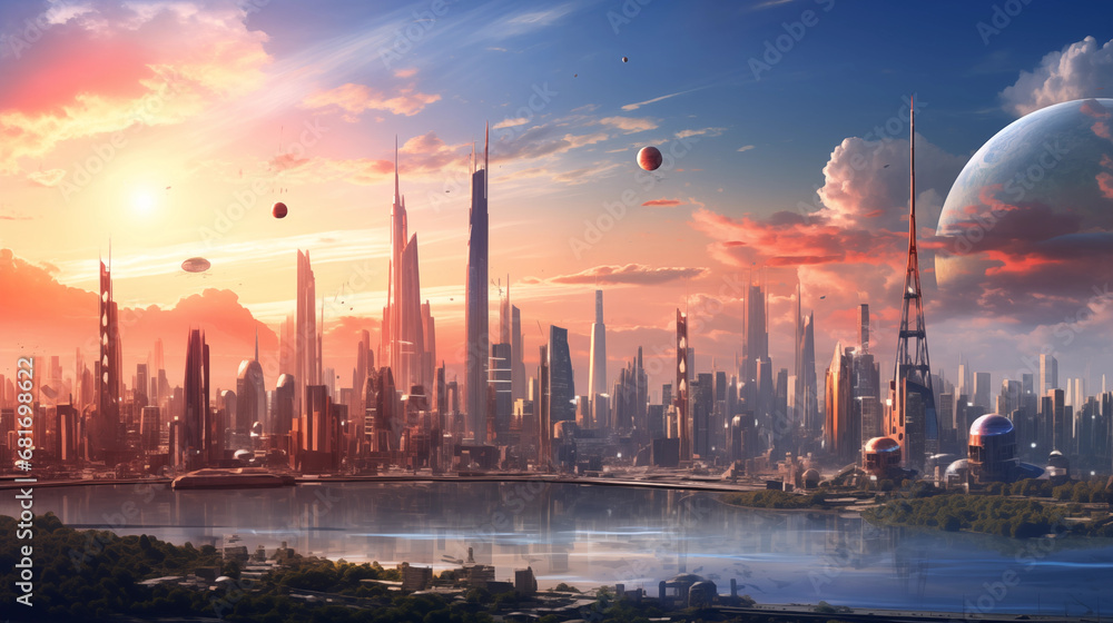 Sci-Fi Skylines: A futuristic cityscape with hyper-realistic buildings ...
