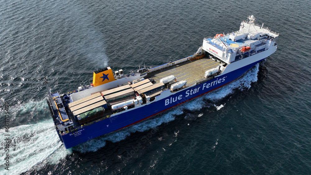 Aerial drone photo of Blue Horizon - Blue star Ferries lines small car ...