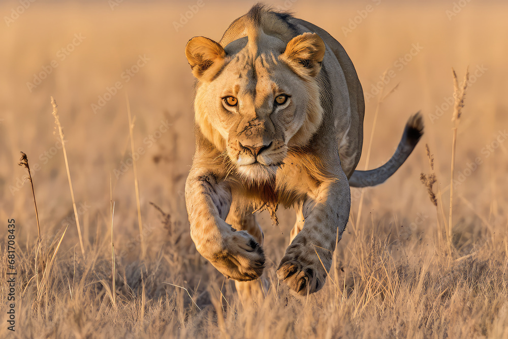 A stunning photograph capturing a majestic lion in the golden light of ...