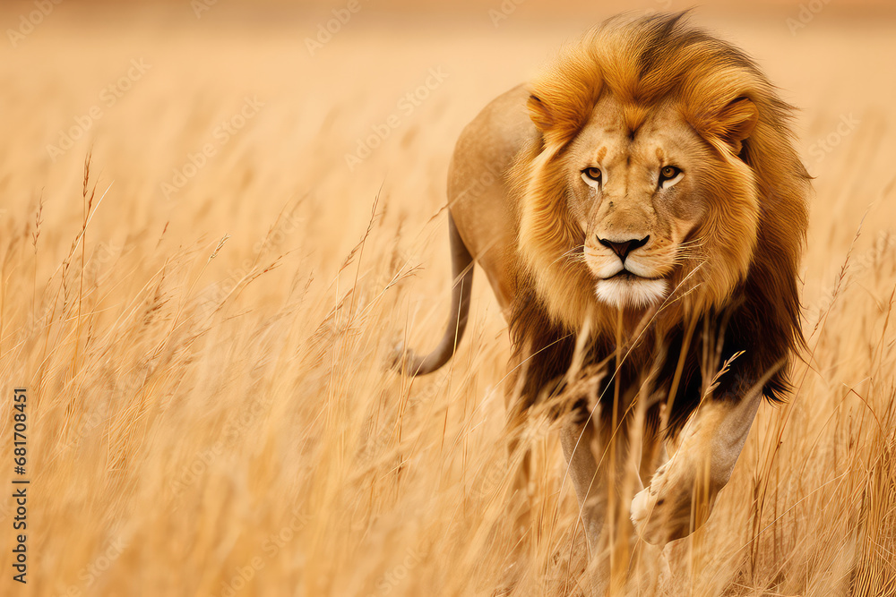 A stunning photograph capturing a majestic lion in the golden light of ...