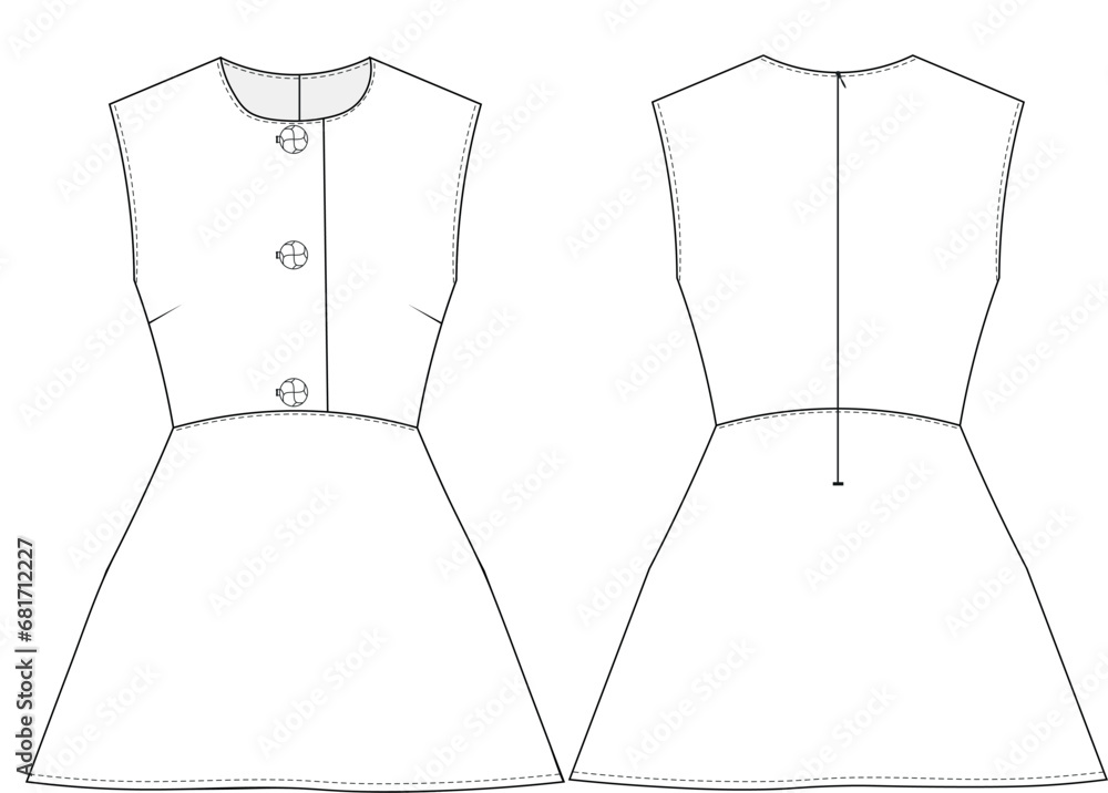 round neck button detailed invisible zippered mini a line dress ...