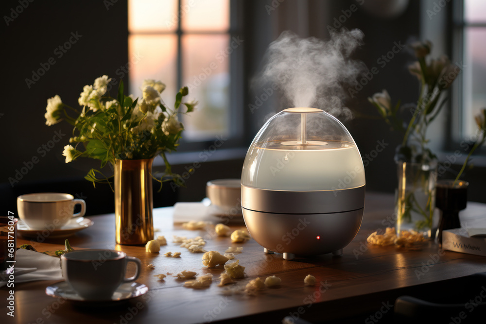 Humidity Elegance: Interior Scene Showcasing Aesthetic Humidifiers on a ...