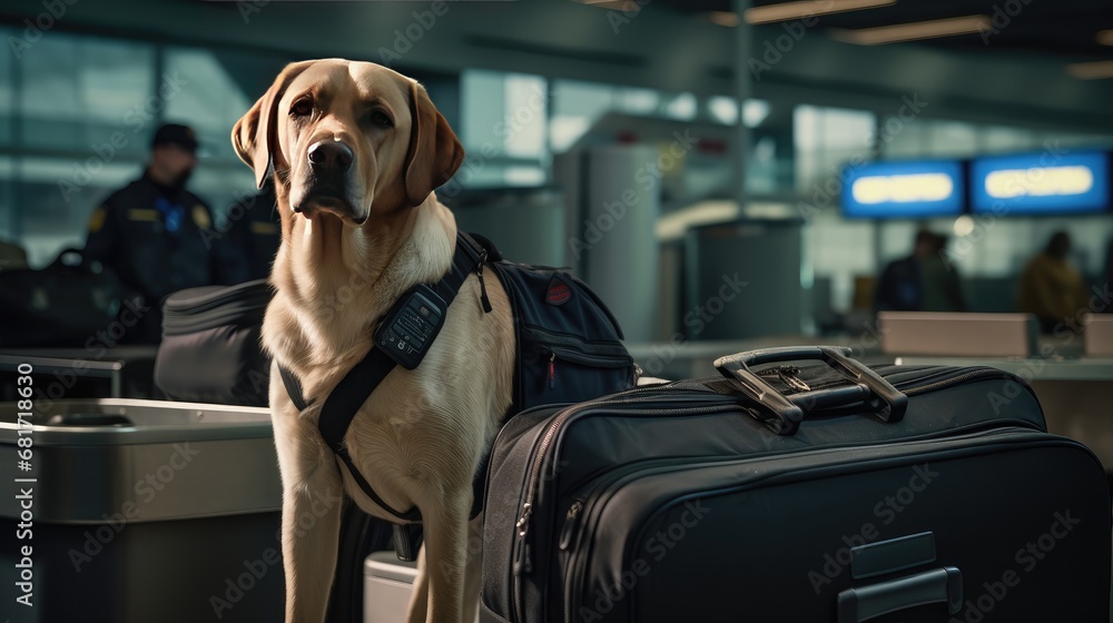 meticulous work of an officer with a suitcase, conducting checks for ...
