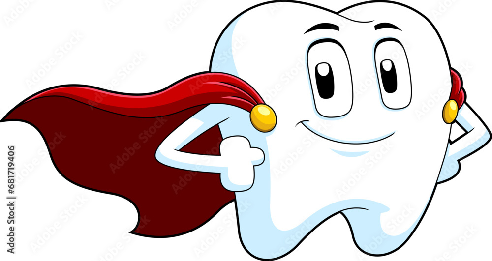 Cute Superhero Tooth Cartoon Character. Vector Hand Drawn Illustration ...