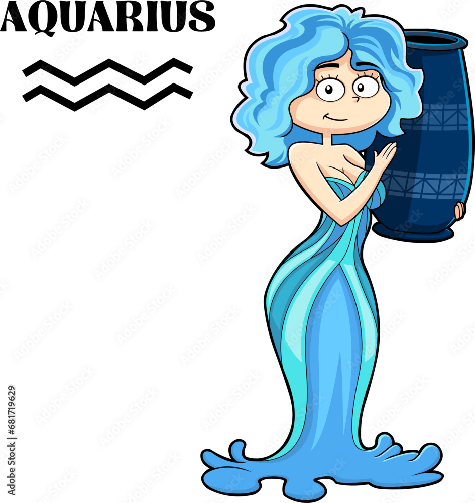 Aquarius Cartoon Character Horoscope Zodiac Sign. Vector Hand Drawn ...