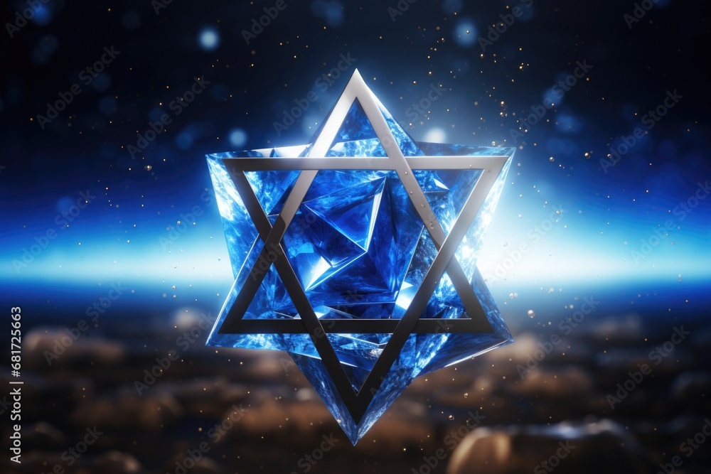 A blue Star of David surrounded by smaller stars of David. This image ...
