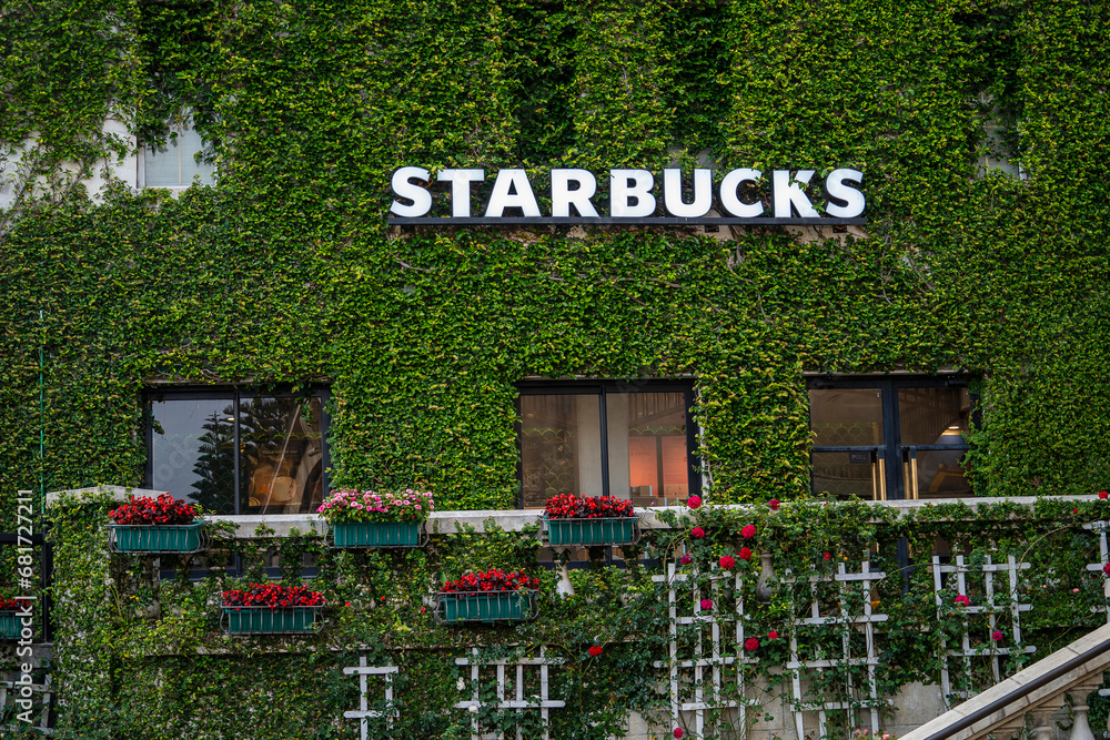 Front view of Starbucks coffee shop in Bana Hills resort, Danang ...