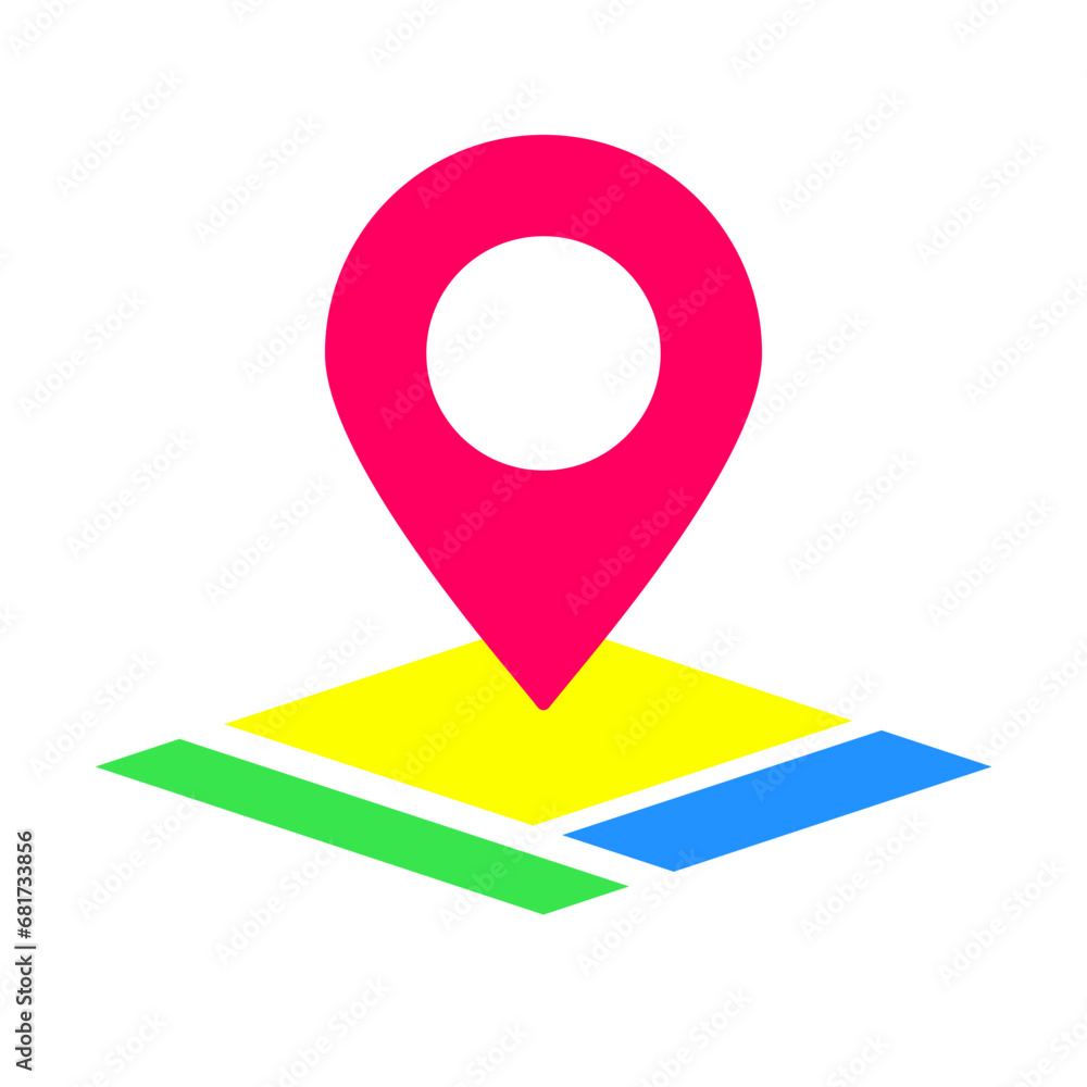 Location icon with map. Navigation point in flat. Location with land ...