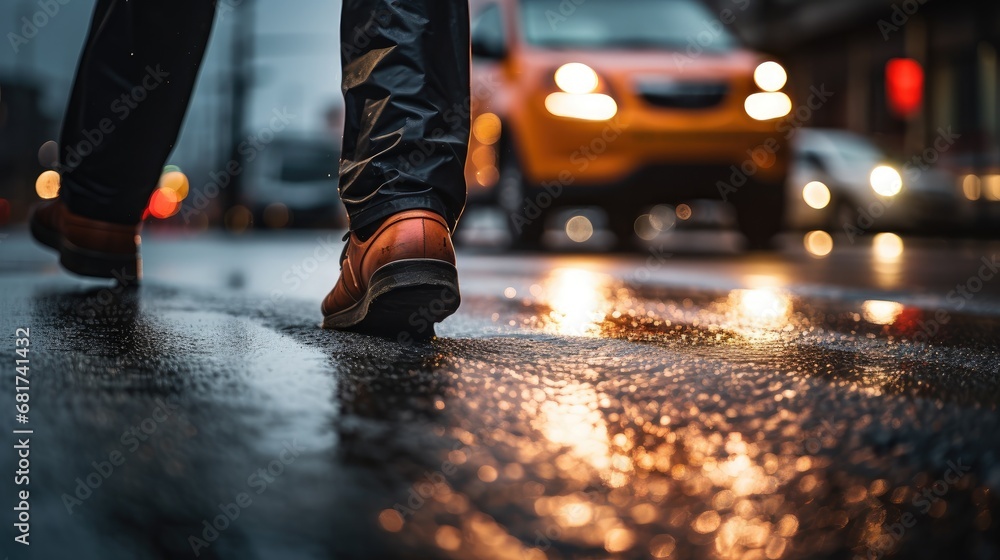 Visualize the impact of road accidents! A closeup of a male leg on ...