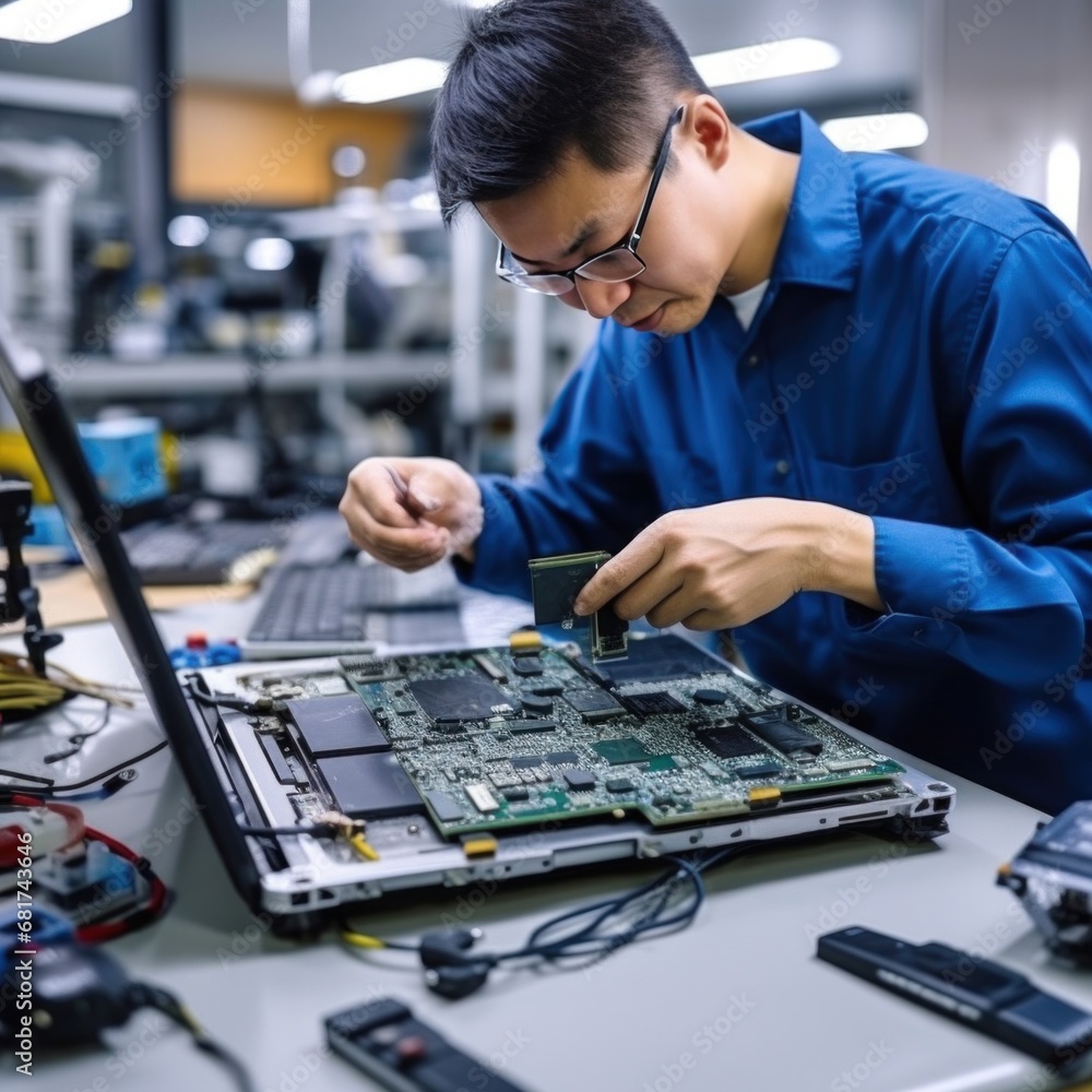repairing a broken laptop in a workshop Stock Photo | Adobe Stock