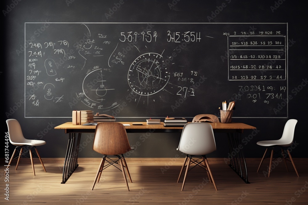 Mid-century modern-style classroom with sleek Eames chairs, refined ...