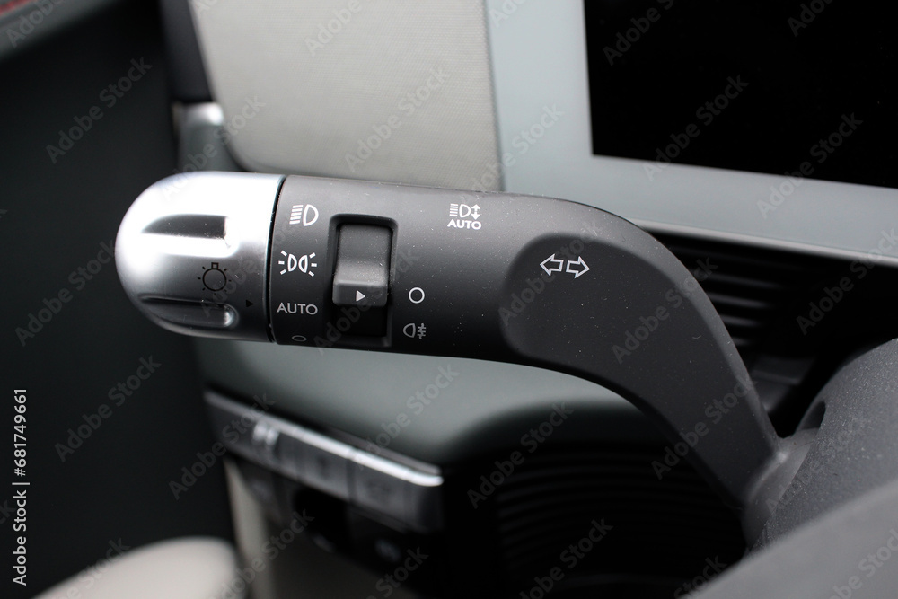 Electric Car light switch. Headlight control stick. Modern Electric Car ...