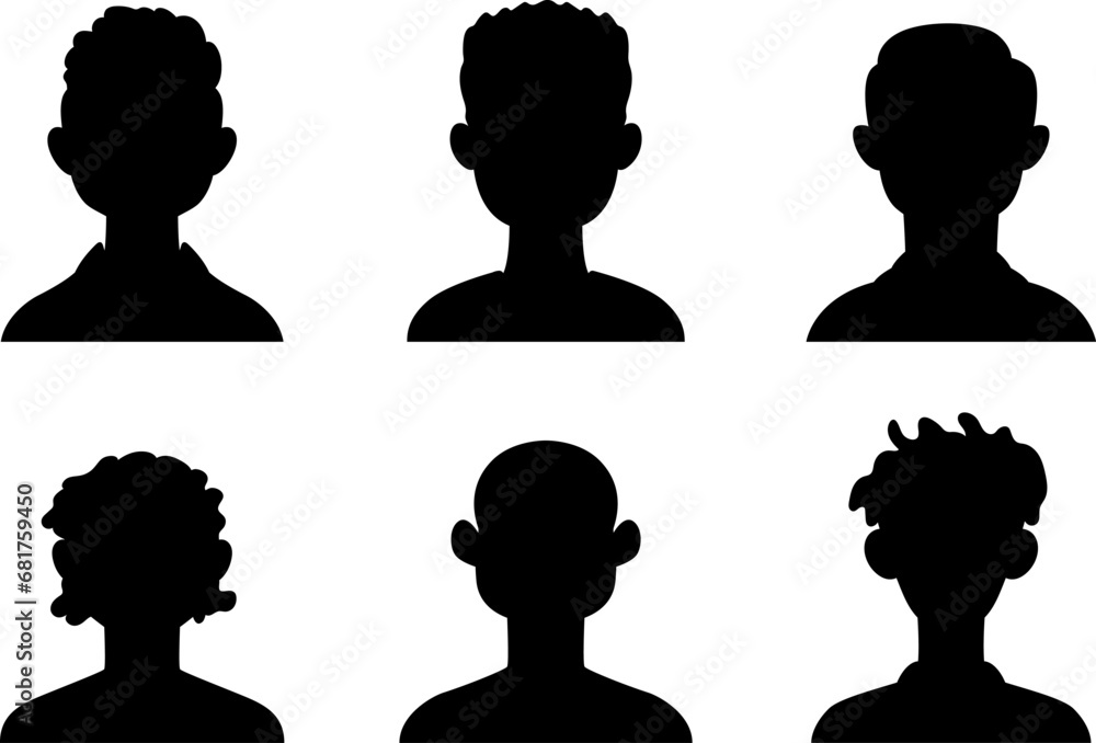 Set of silhouettes, silhouettes of women's and men's heads, avatars of ...