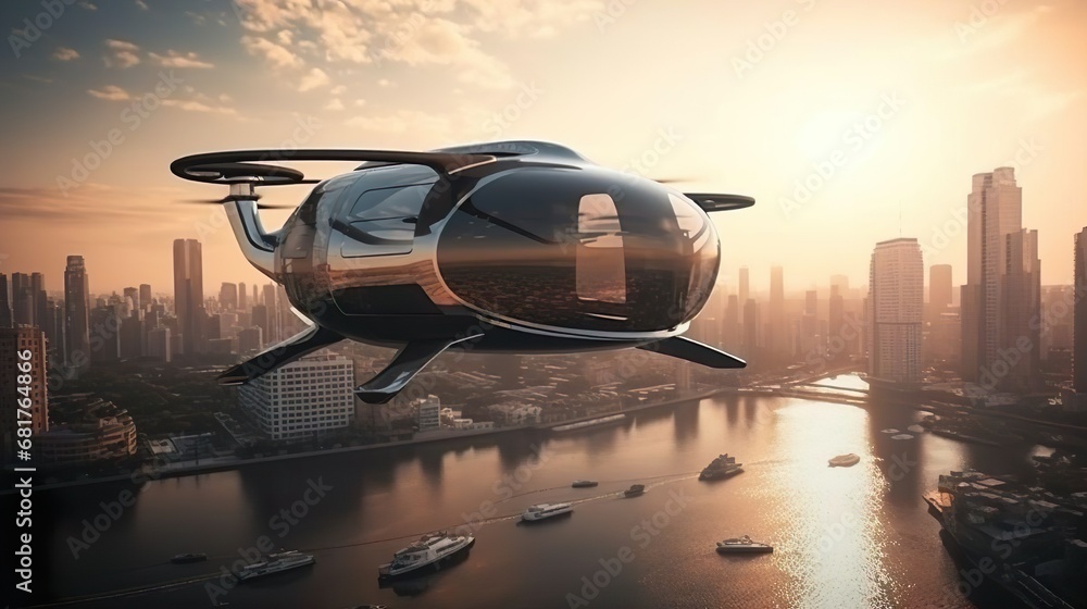 Passenger transportation of the future. Air vehicle, flying car drone ...