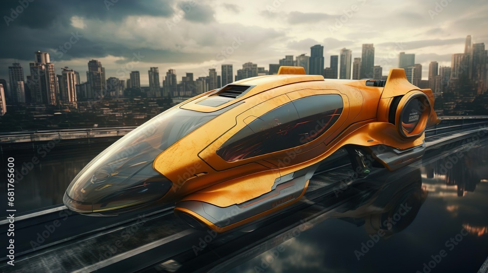 Passenger flying passenger train bus drone air taxi. Electric eco self ...