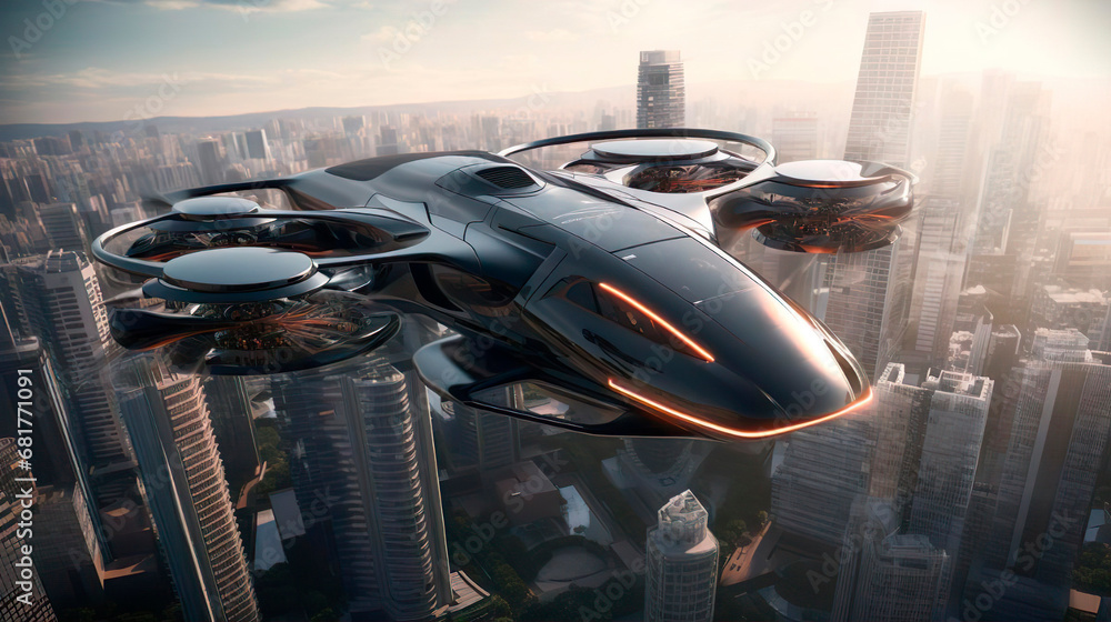 Passenger transportation of the future. Air vehicle, flying car drone ...