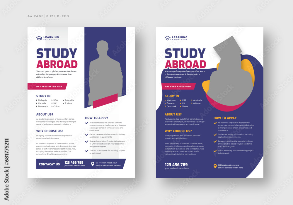 Study abroad flyer, higher education flyer, school admission flyer ...